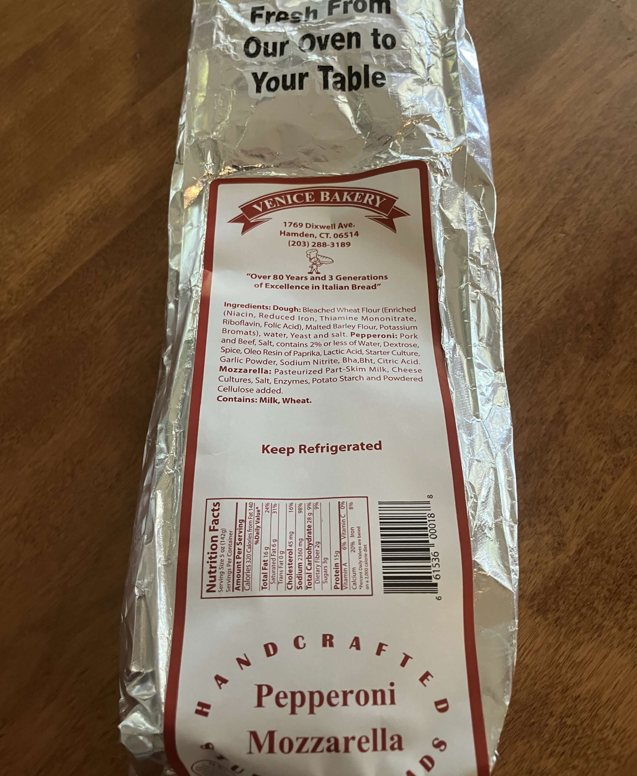 Venice Bakery Pepperoni & Mozzarella Stuffed Bread - New Haven Direct ...